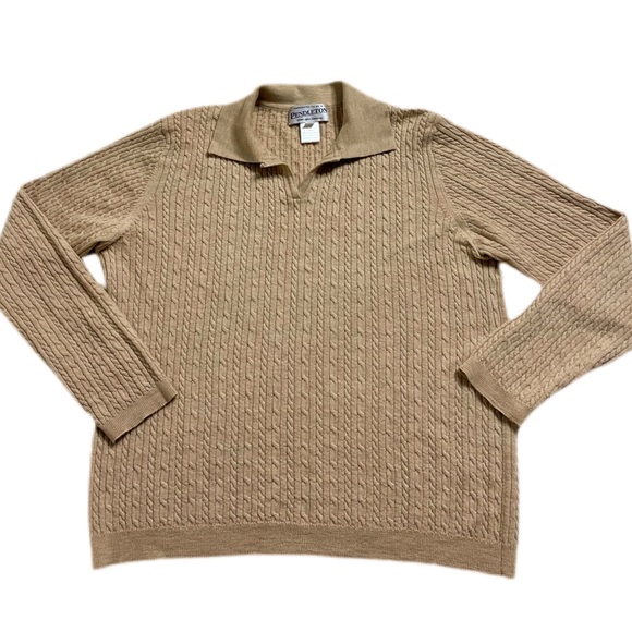 Pendleton | Sweaters | Vtg 8s Pendleton Cable Knit Polo Wool Sweater L | Poshmark